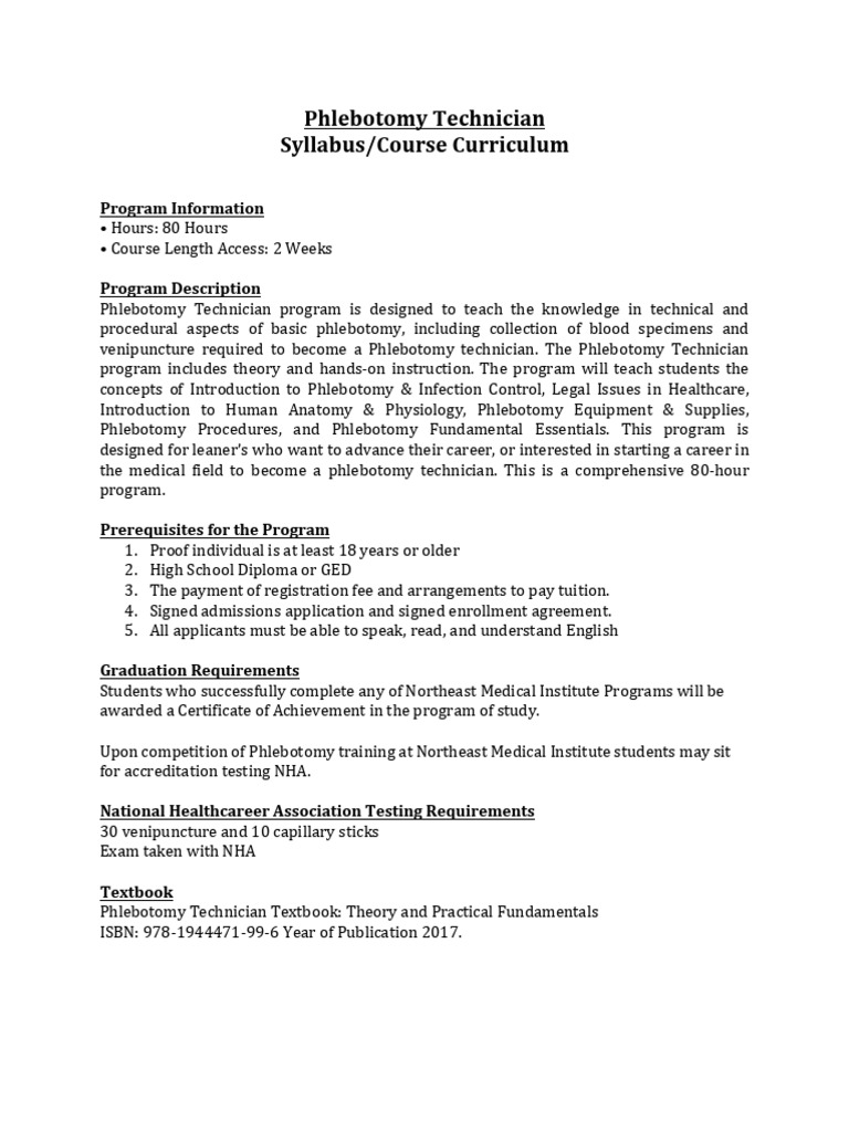 Phlebotomy Training Course Syllabus | PDF | Personal Protective ...