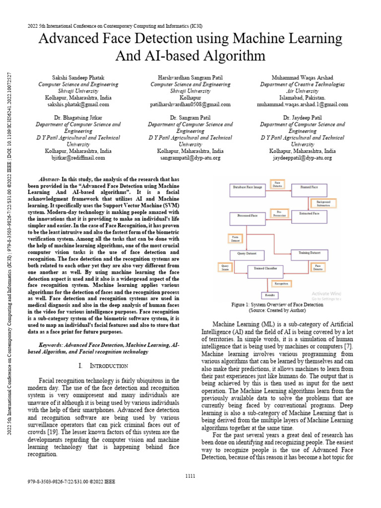 Advanced Face Detection Using Machine Learning And Ai Based Algorithm 0232
