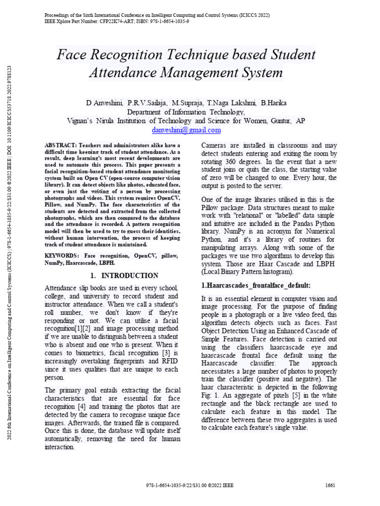 Face Recognition Technique Based Student Attendance Management System ...