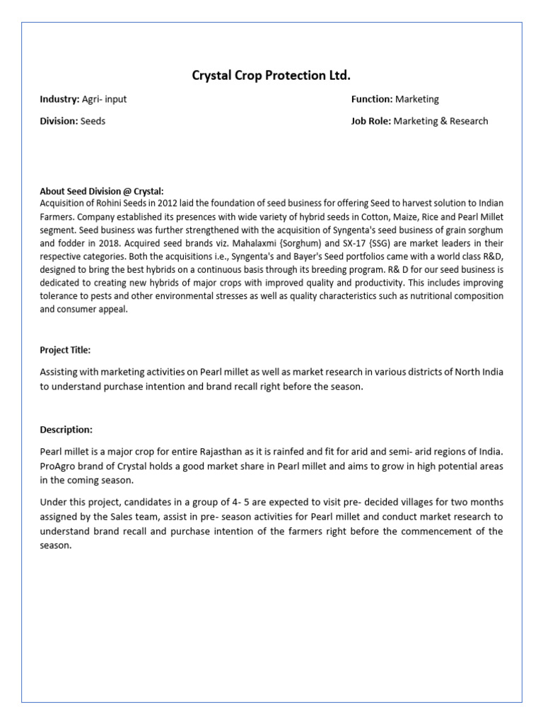 JD - Marketing Intern 2025 | PDF | Marketing | Crops