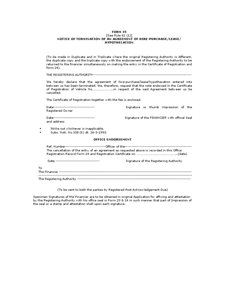 Form 35 Notice of Termination of An Agreement of Hire-Purchase/Lease ...