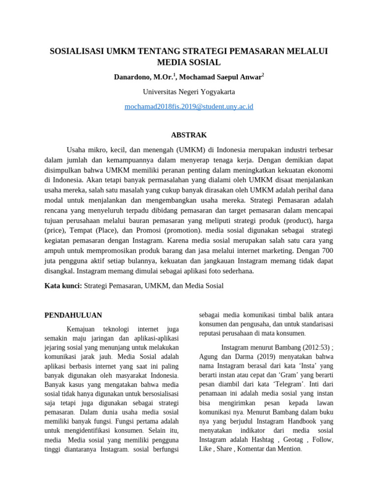 Sosialisasi Umkm Tentang Strategi Pemasaran Melalui Media Sosial | PDF