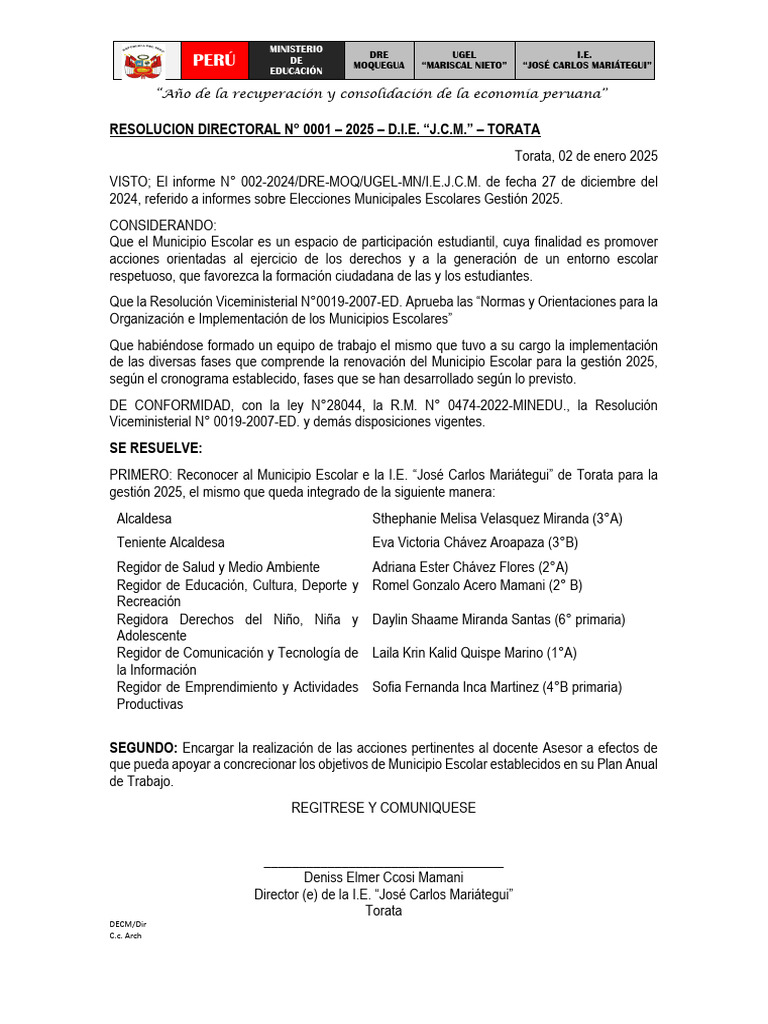 Municipio Escolar 2025 en Torata | PDF