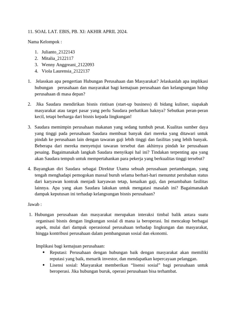 11. SOAL LAT. XI EBIS, 2024. | PDF