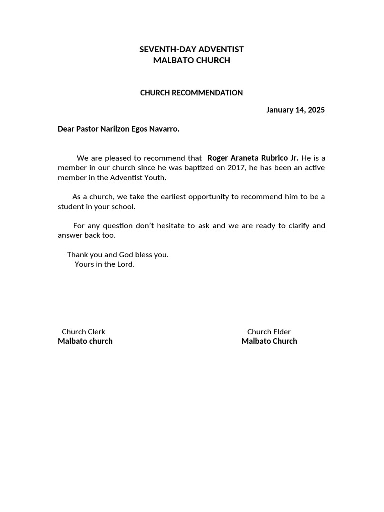 Church Recommendation | PDF