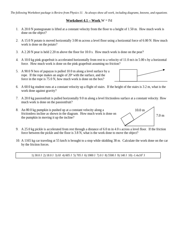Unit 4 - Worksheet - 4.1 Work 2 | PDF | Force | Kinetic Energy