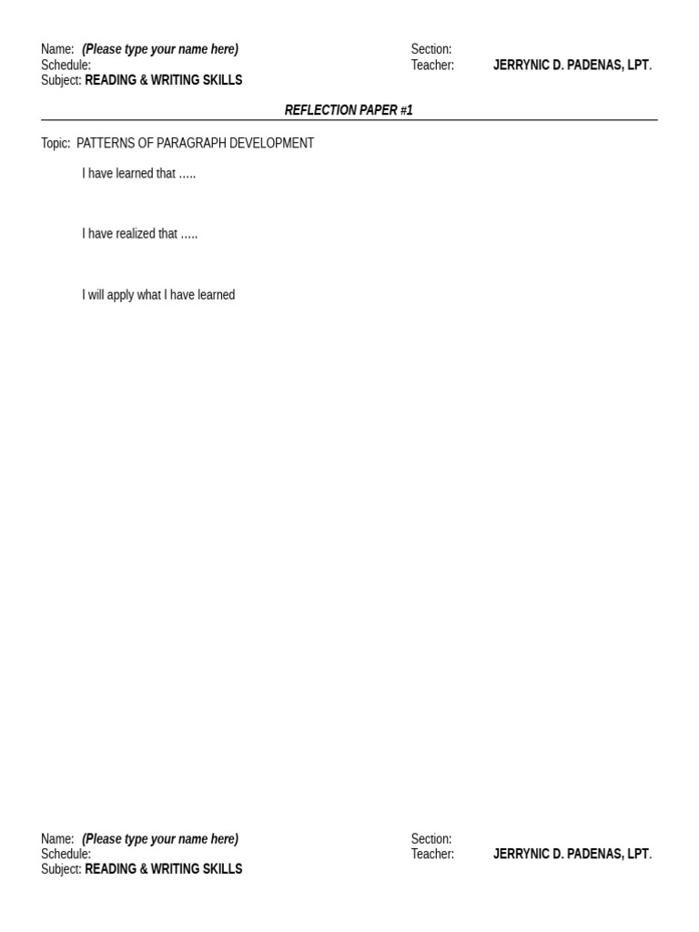 Reflection Paper Template | PDF