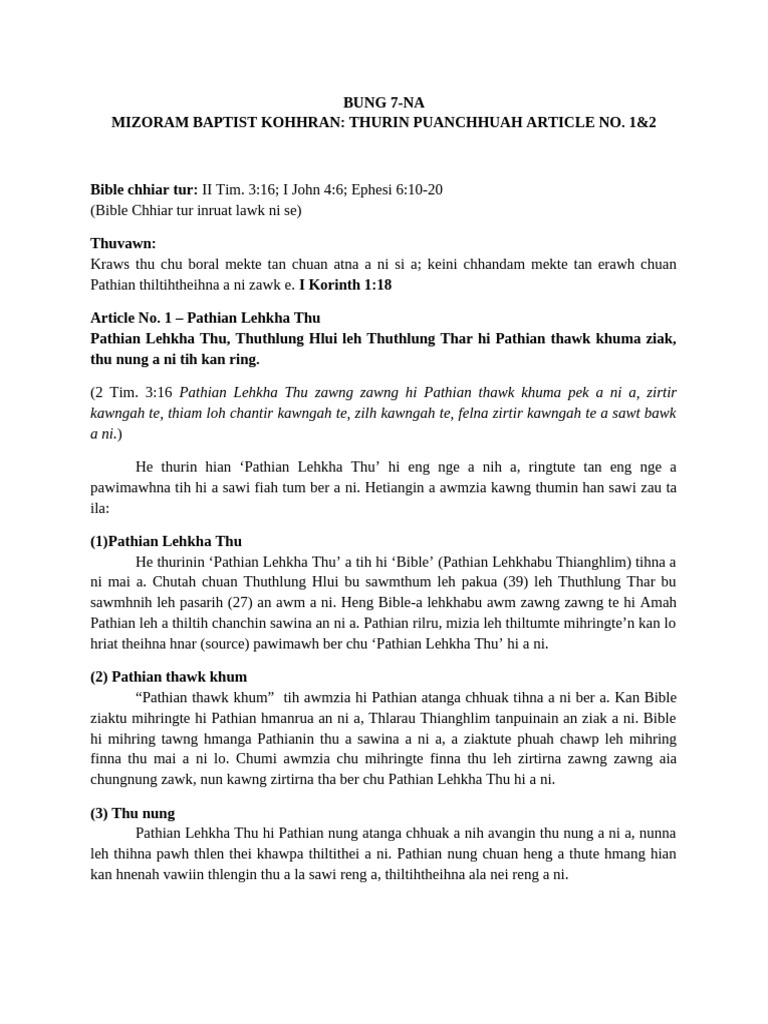 Mizoram Baptist Kohhran Thurin | PDF