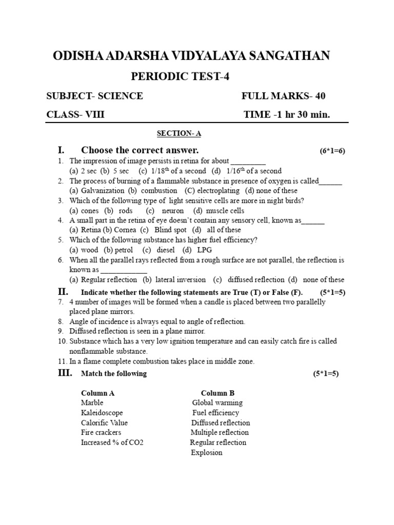 PT-4 VIII-Sc | PDF | Reflection (Physics) | Combustion