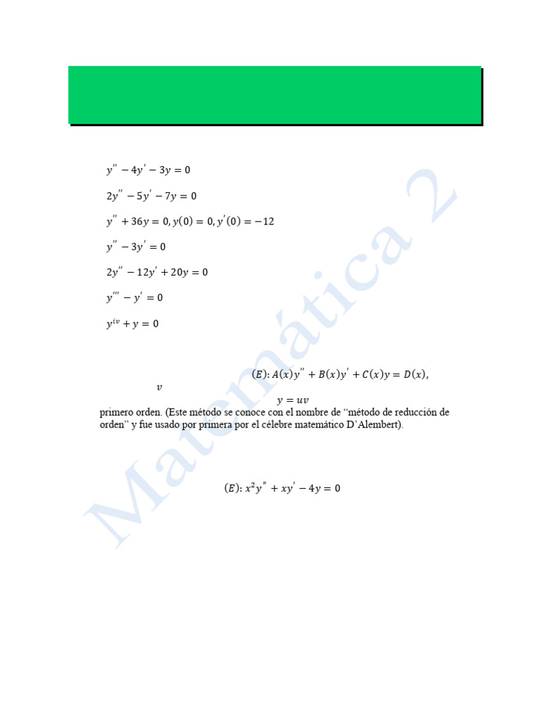2-Ecuaciones Diferenciales de Segundo Orden-Sol-Homogenea-Ejercicios | PDF