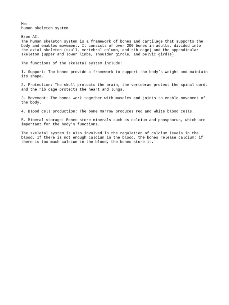 Human Skeleton System Overview | PDF
