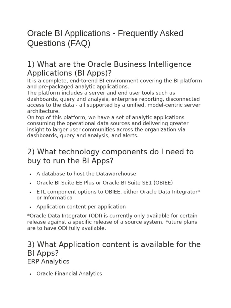 Oracle BI Applications - Frequently Asked Questions (FAQ) | PDF ...