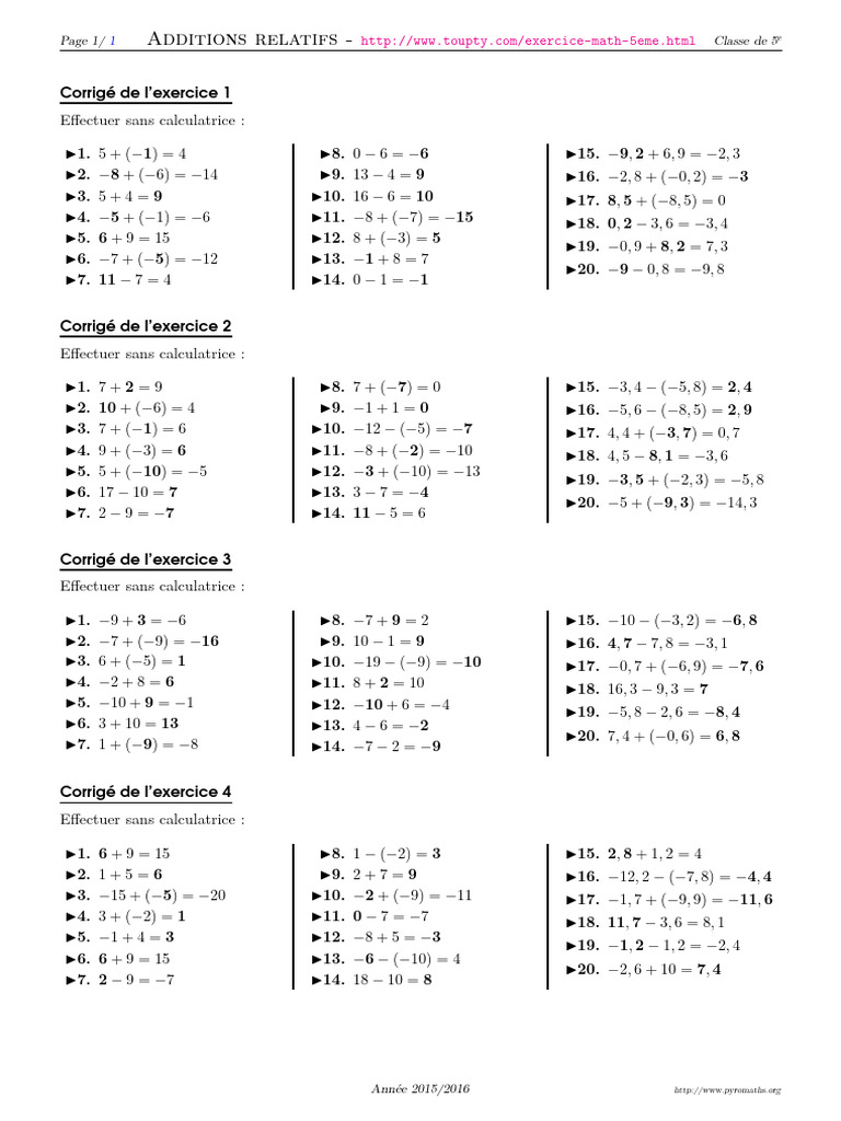 Corrigés Exercices Math 5e | PDF