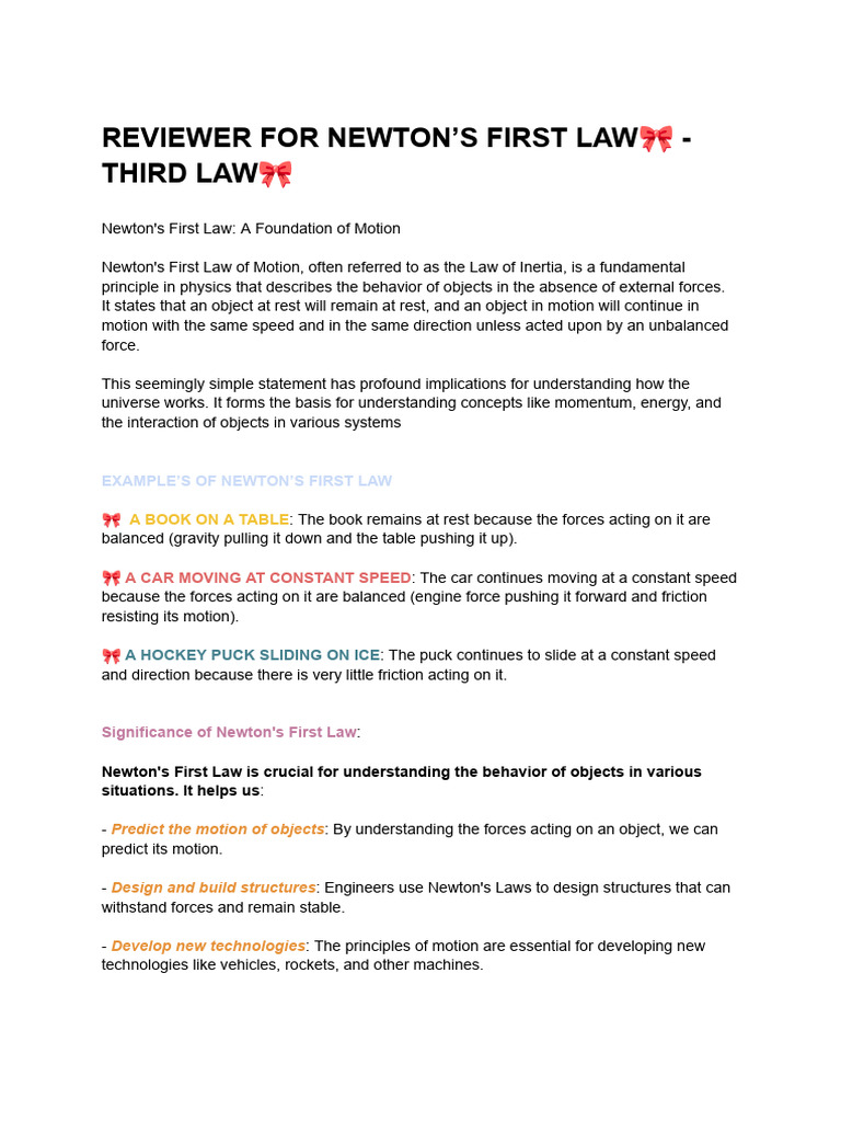Newton's first law | PDF | Force | Newton's Laws Of Motion