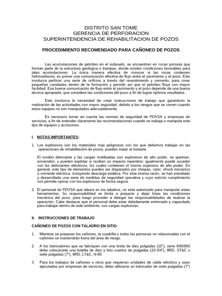Procedimiento de Cañoneo de pozos | PDF | Bomba | Petróleo