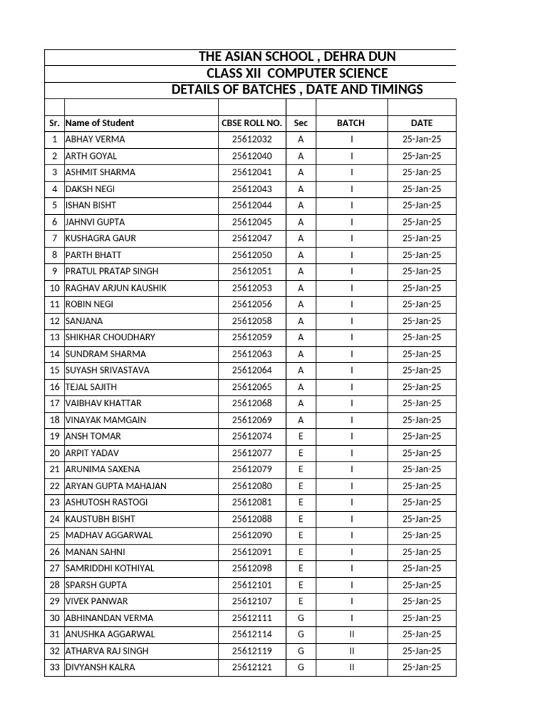Class XII Batch Details and Timings | PDF