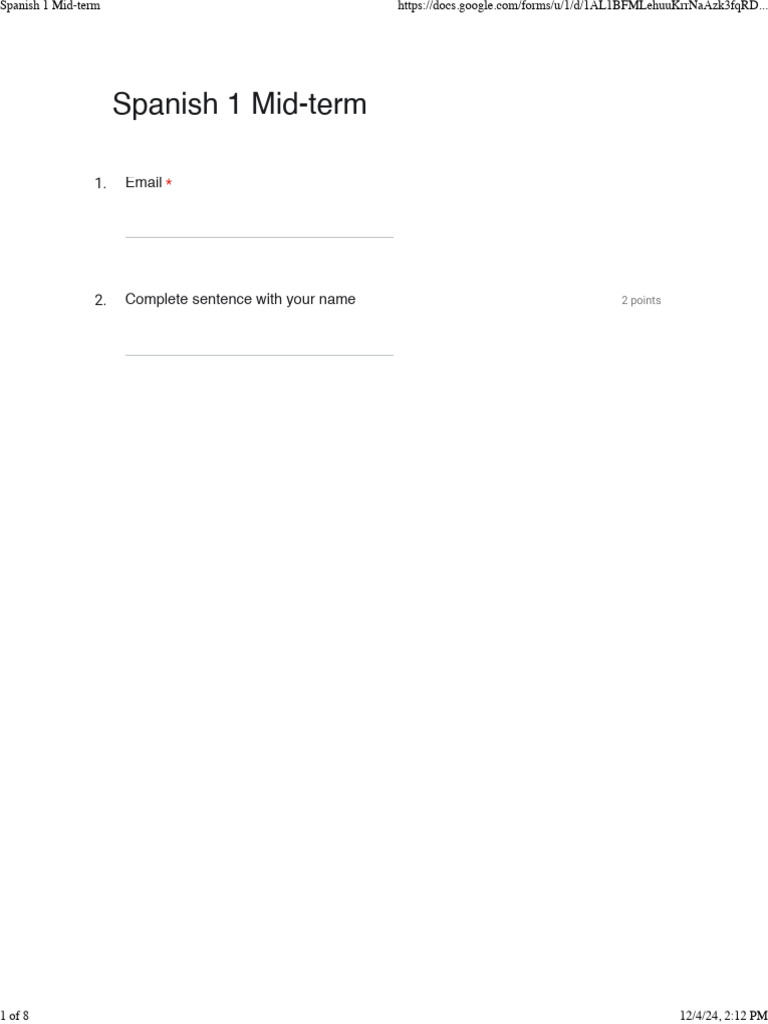 Spanish 1 Mid-term | PDF