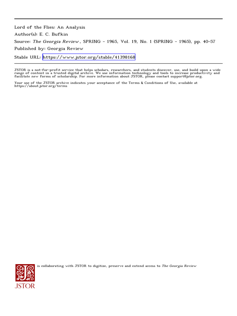 Lord of The Flies: An Analysis | PDF | Narration | Thought