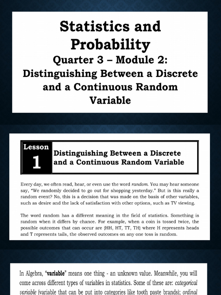 Lesson-1-Illustrating-a-Random-Variable-Discrete-and-Continuous | PDF