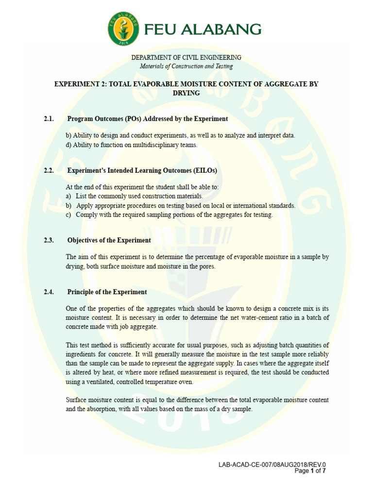 EXP02 Total Evaporable Moisture Content of Aggregate by Drying - GRP 3 ...