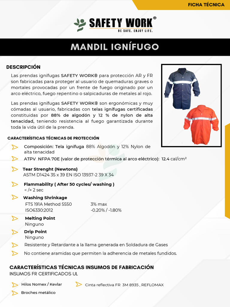 Ficha Técnica Chaqueta Ignífuga | PDF