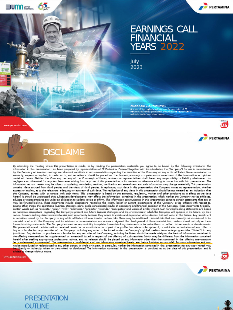 Pertamina 2022 Earnings Call Summary | PDF | Debt | Natural Gas