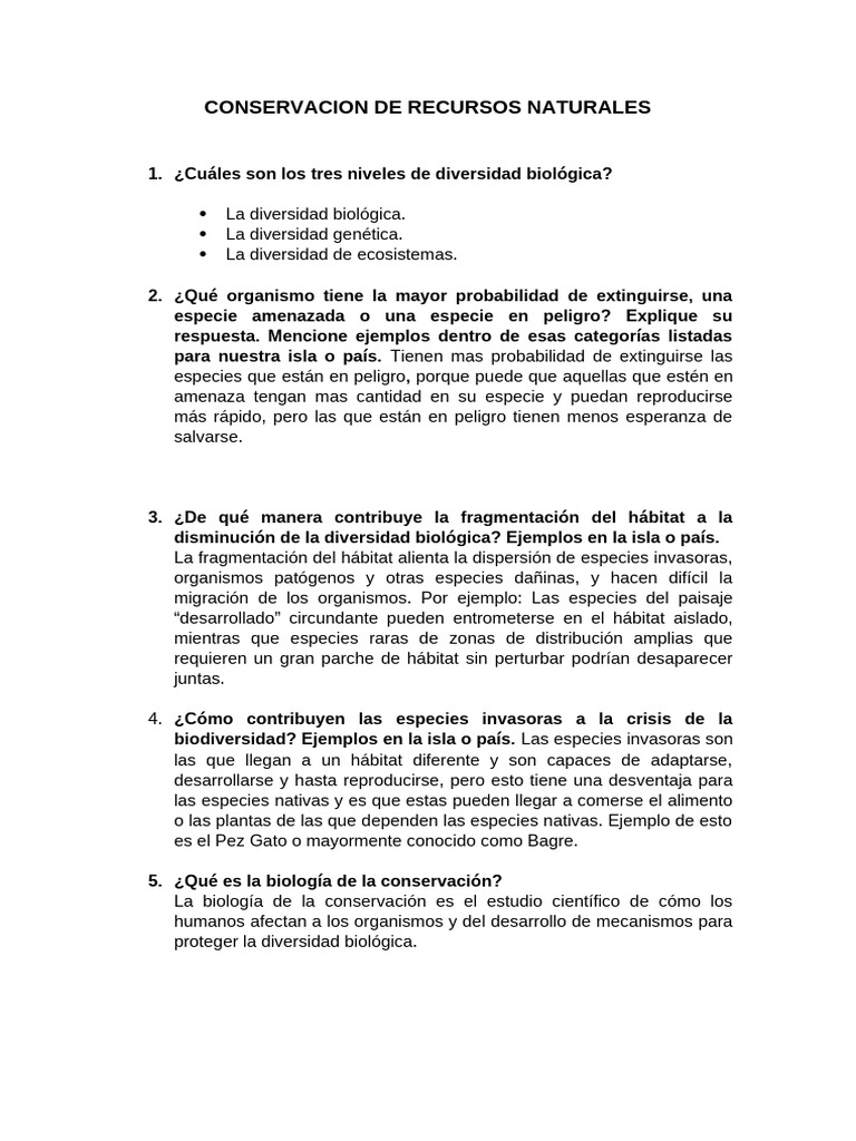 Conservación de Recursos Naturales y Biodiversidad | PDF | Biología de ...