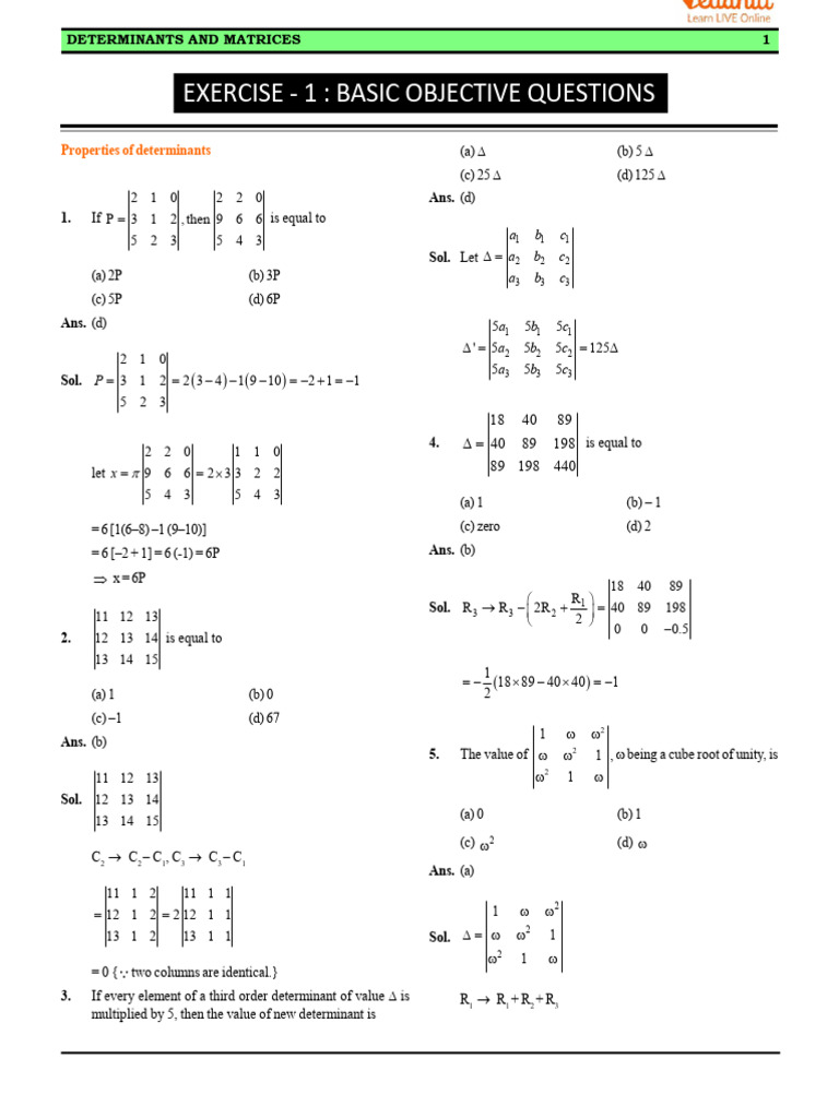 Determinants and Matrices EX-1 | PDF | Matrix (Mathematics) | Operator Theory