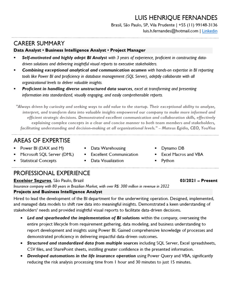 Luis Fernandes_Resume | PDF | Business Intelligence | Information Science