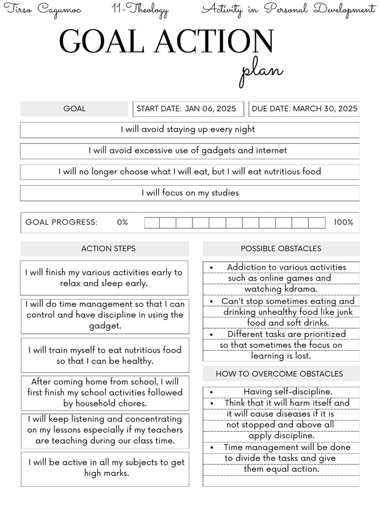 Goal Action Planner | PDF | Disciplines | Time Management
