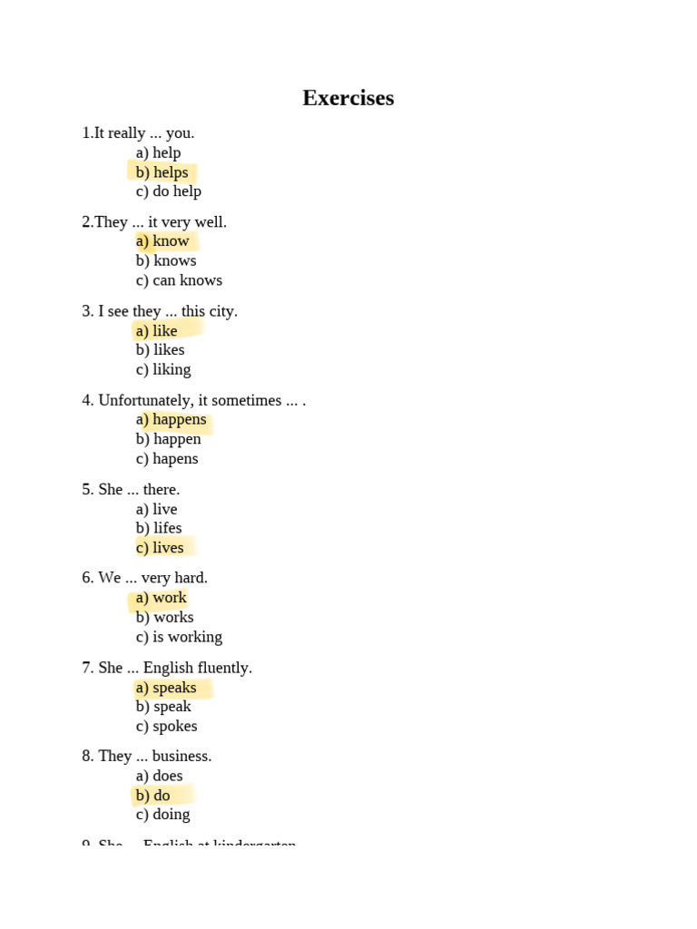English Grammar Exercises with Answers | PDF