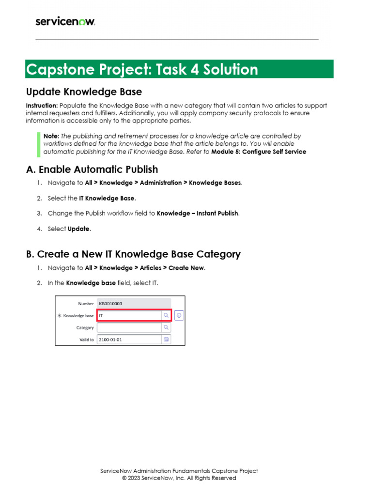 ServiceNow Knowledge Base Setup Guide | PDF | Information Technology ...