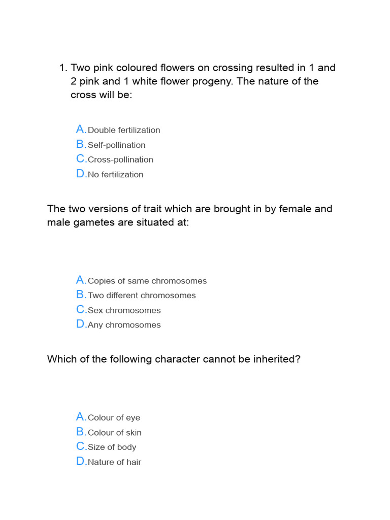 Genetics and Inheritance Quiz Questions | PDF | Gene | Heredity