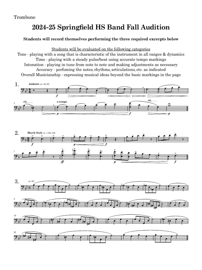 2.3 Trombone-2024-25 Springfield HS Band Fall Audition | PDF | Tempo ...