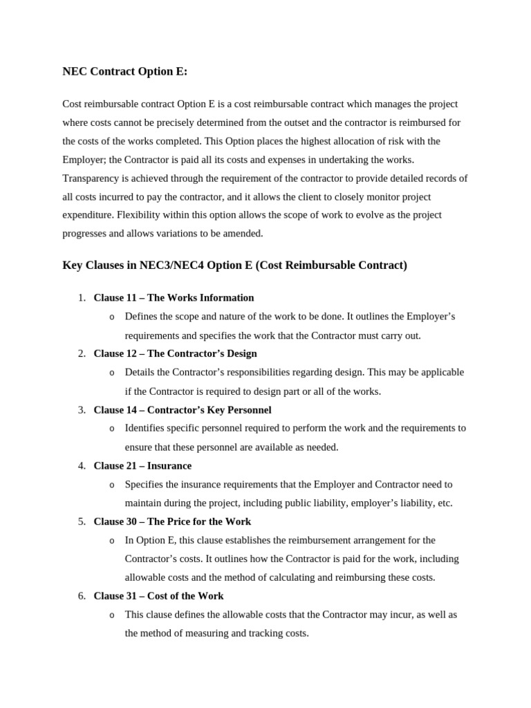 NEC Contract Option E | PDF | Employment | Private Law
