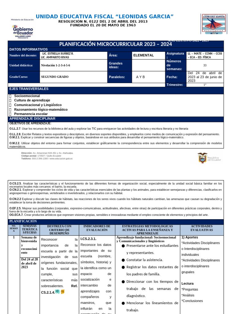 9 Semanas Segundo | PDF | Aprendizaje | Evaluación
