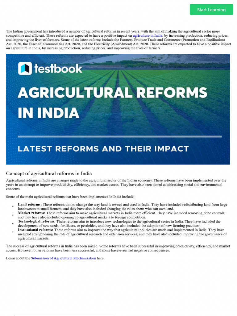 Agricultural Reforms in India_ Latest Reforms and Their Impact | PDF Agricultural Reforms in India_ Latest Reforms and Their Impact | PDF