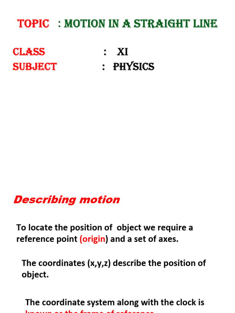 Motion in a Straight Line: Concepts & Equations | PDF | Distance ...