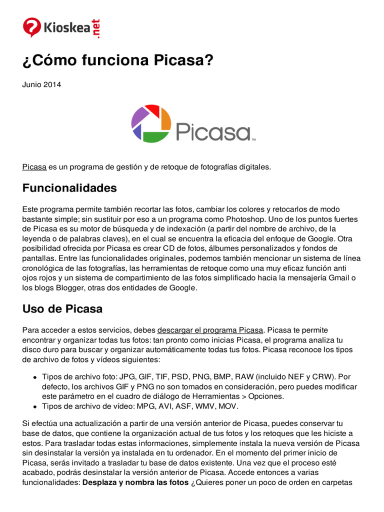 Funciones y Uso de Picasa 2014 | PDF | Formato de imagen sin procesar | Adobe Photoshop