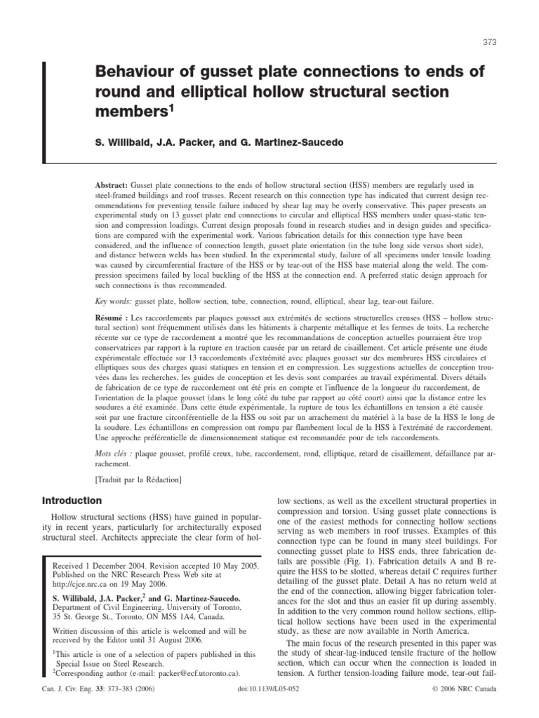 Behaviour of Gusset Plate Connections To Ends of Round and Elliptical ...