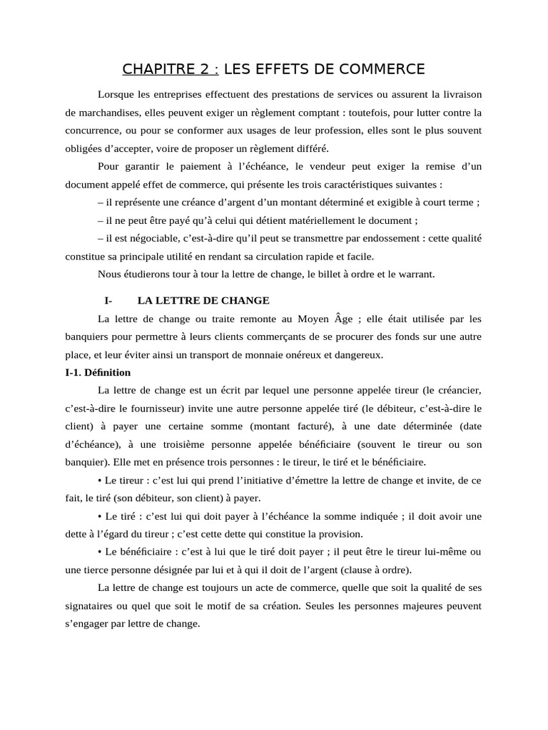 Les Effets de Commerce | PDF | Lettre de change | Effet de commerce