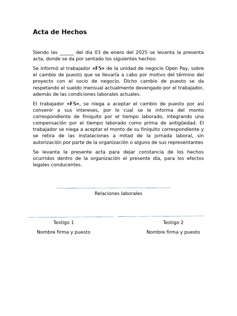 Acta de Hechos | PDF