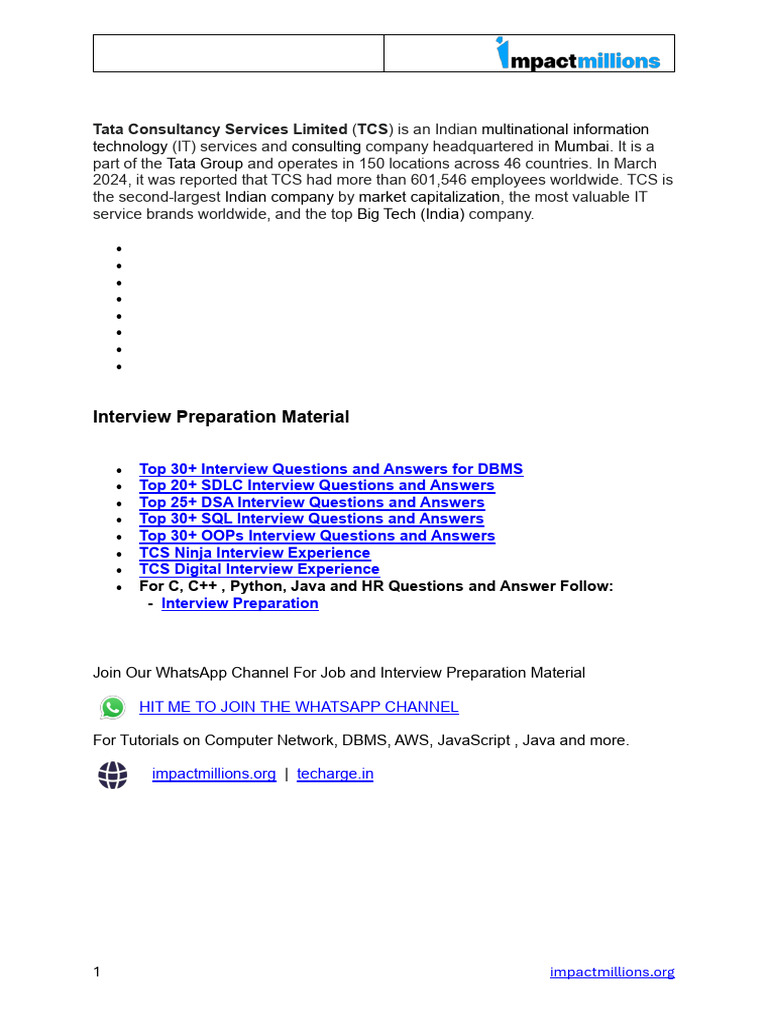 TCS Interview Material | PDF
