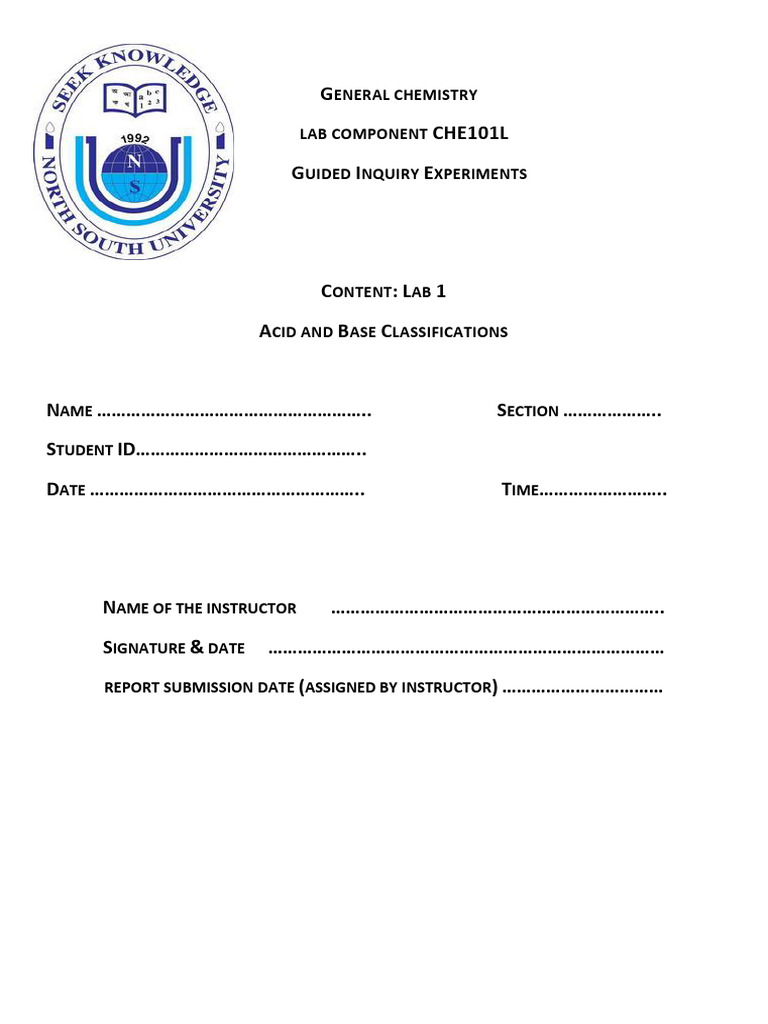 Lab 1 - Acid - Base - Classification CHE101L (HML) | PDF | Acid | Ph