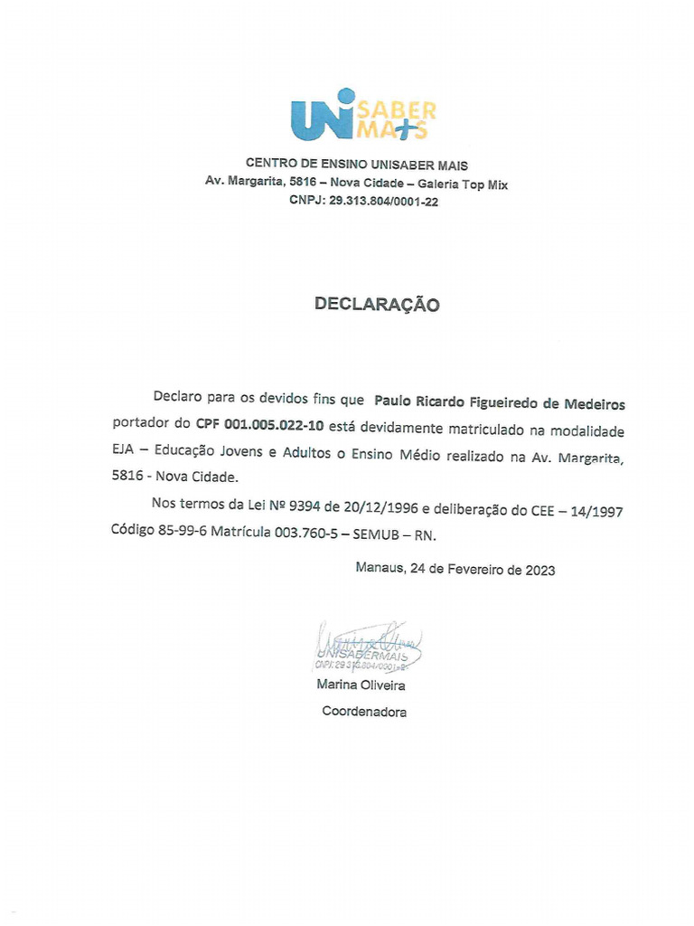 Decl - Paulo Ricardo Figueiredo de Me | PDF