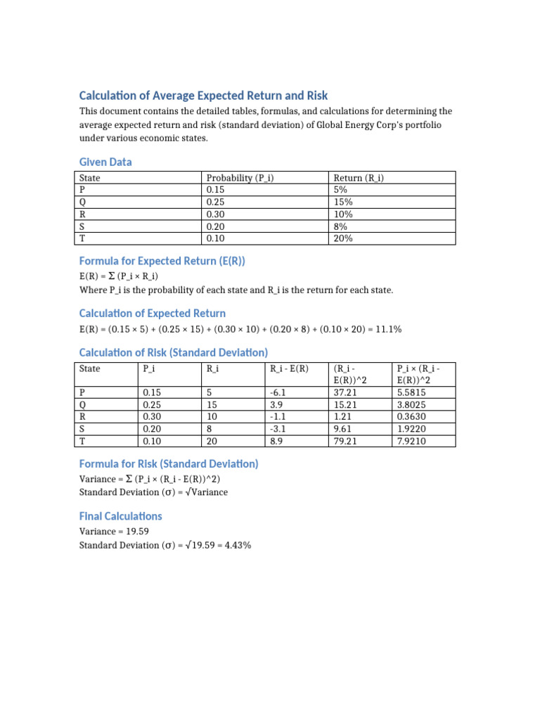 Expected Return and Risk | PDF