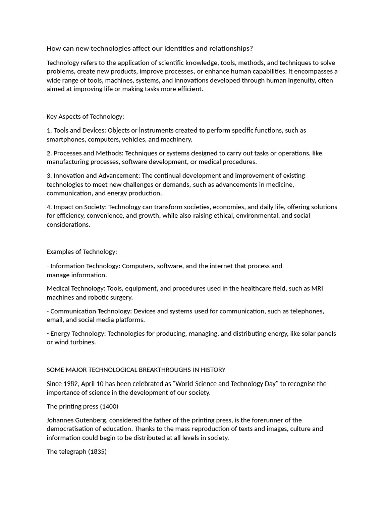 How can new technologies affect our identities and relationships | PDF ...