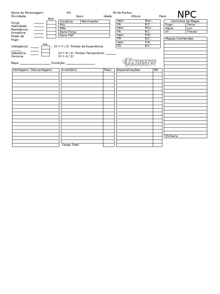 Ficha NPC Supers | PDF