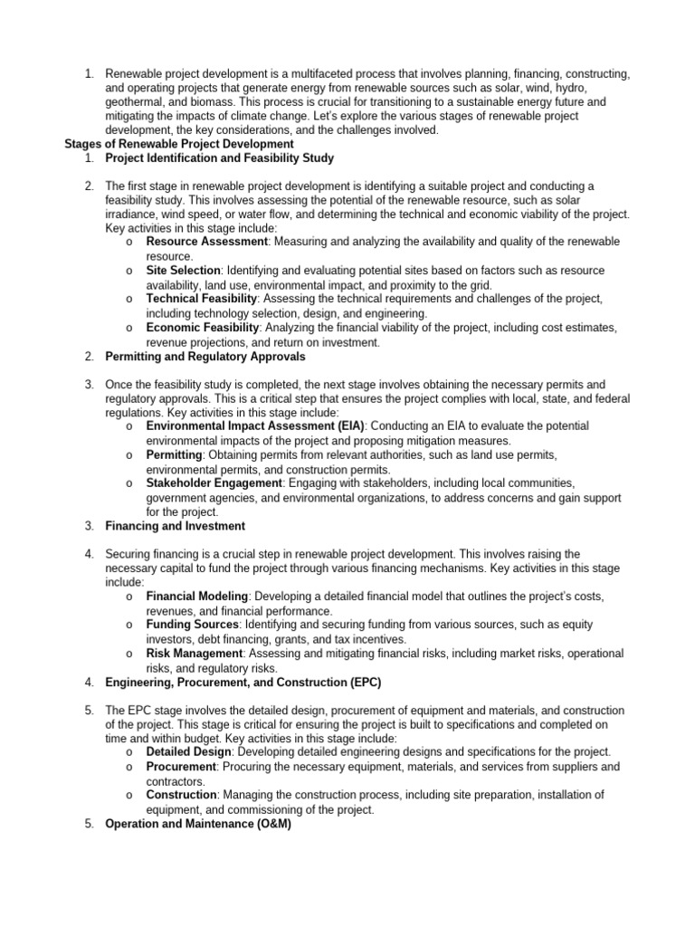 Intro To Renewable Project Development | PDF | Environmental Impact Assessment | Feasibility Study