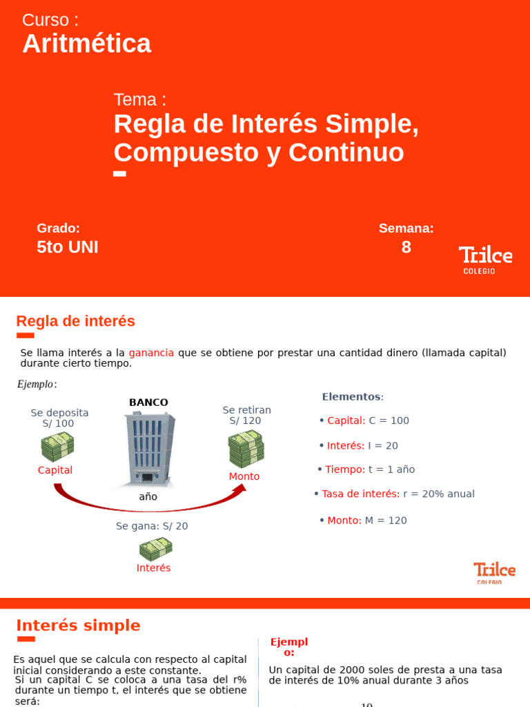 Interés Simple, Compuesto y Continuo en Aritmética | PDF | Interés ...
